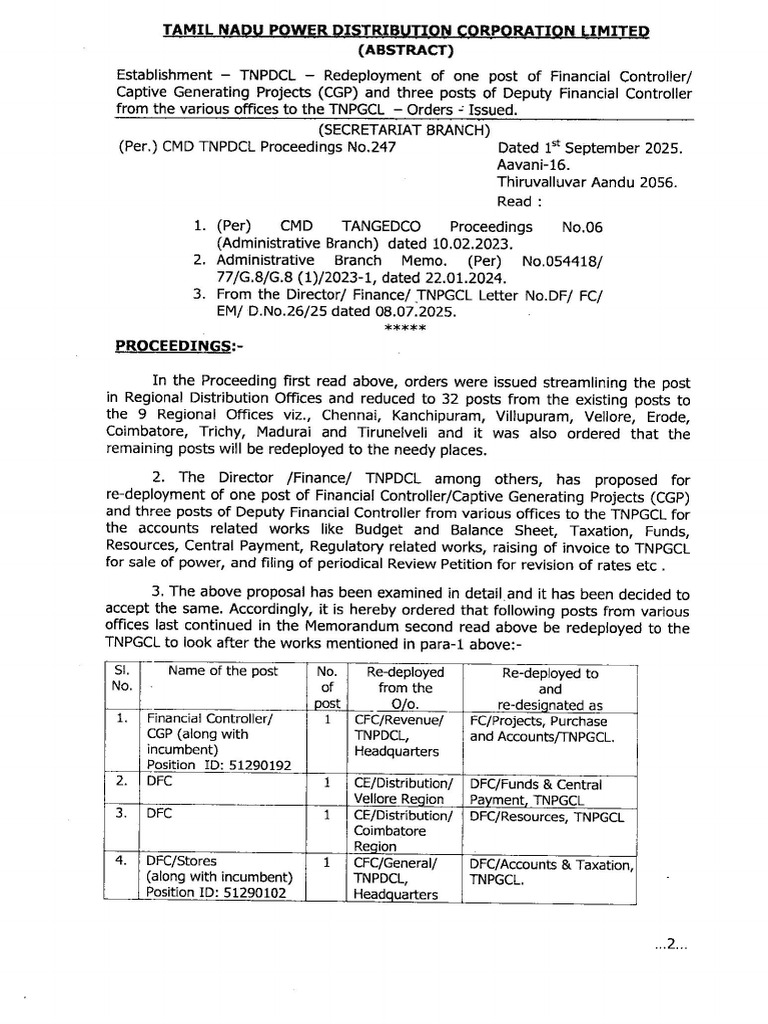 (Per.) CMD TNPDCL Proceedings No.247 SB DT 01.09.2025. | PDF
