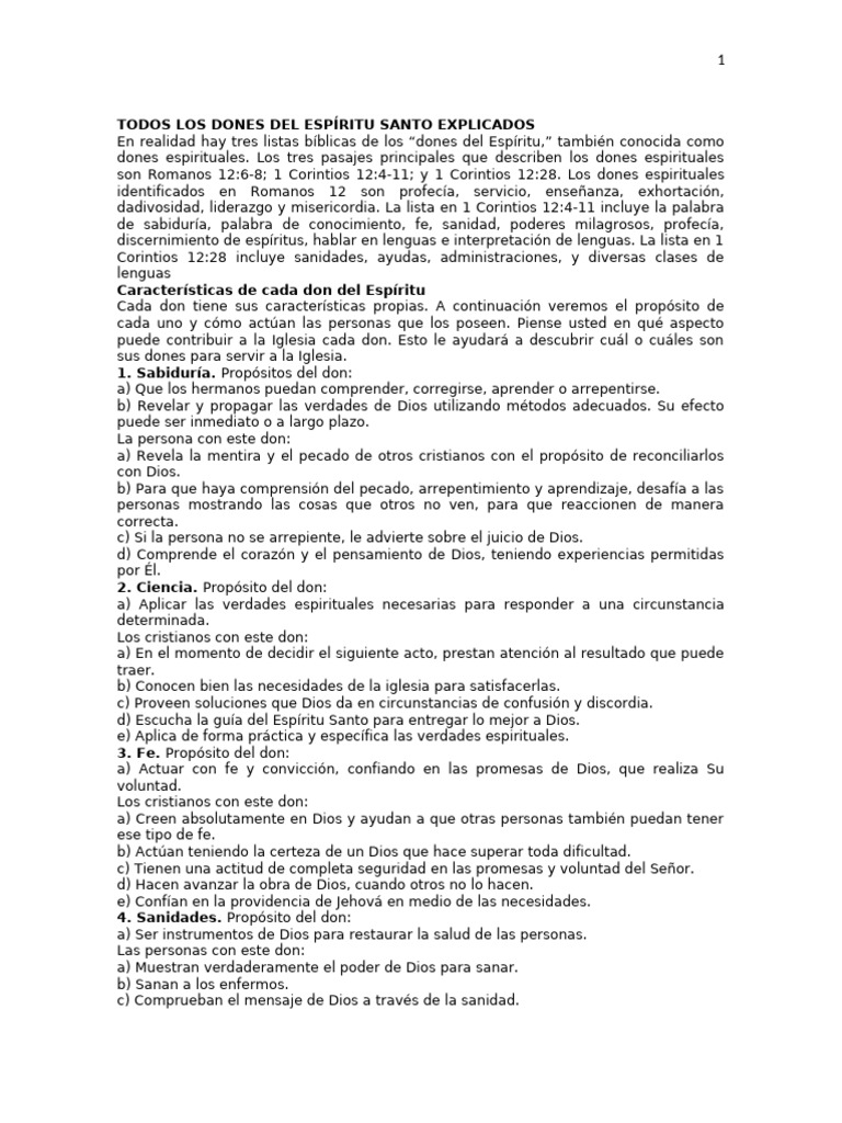 Dones del Espíritu Santo Explicados | PDF | Don espiritual | Oración