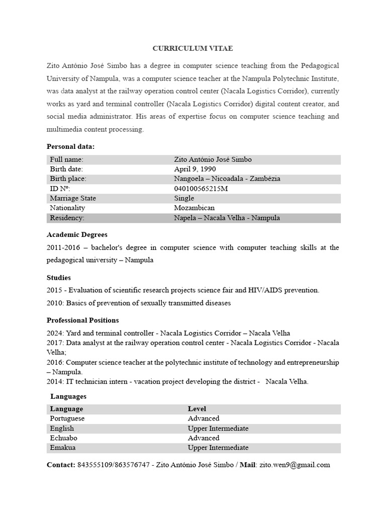 Zito Simbo: Computer Science CV | PDF
