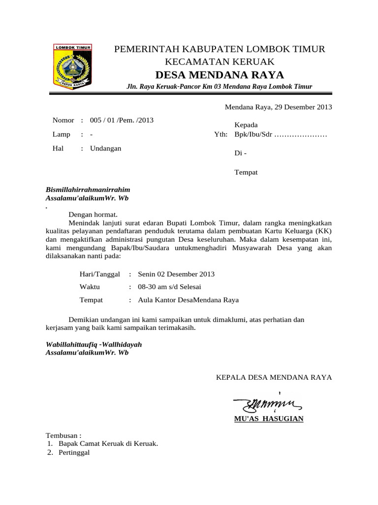 Undangan Musyawarah Desa | PDF