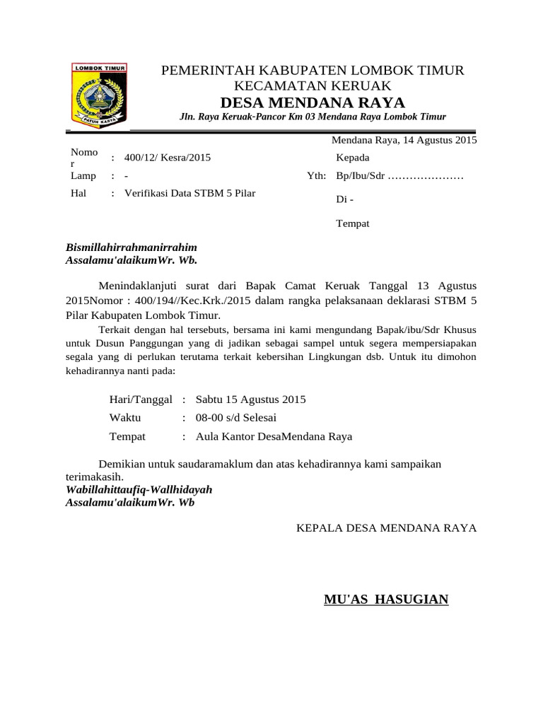 undangan Verifikasi Data STBM 5 Pilar | PDF