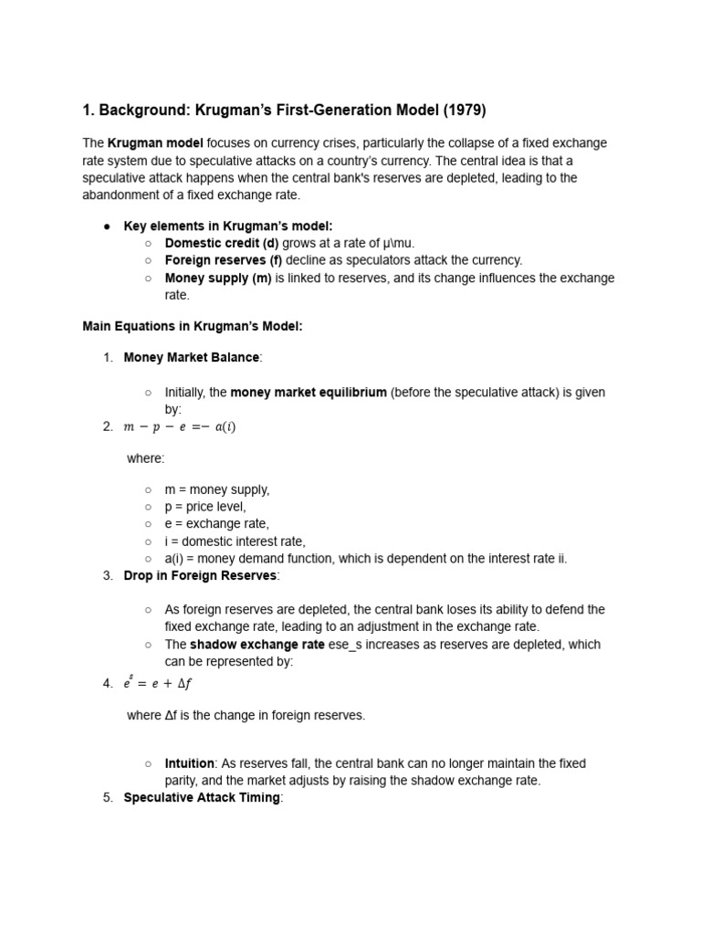 Krugman's Currency Crisis Model Explained | PDF | Exchange Rate ...