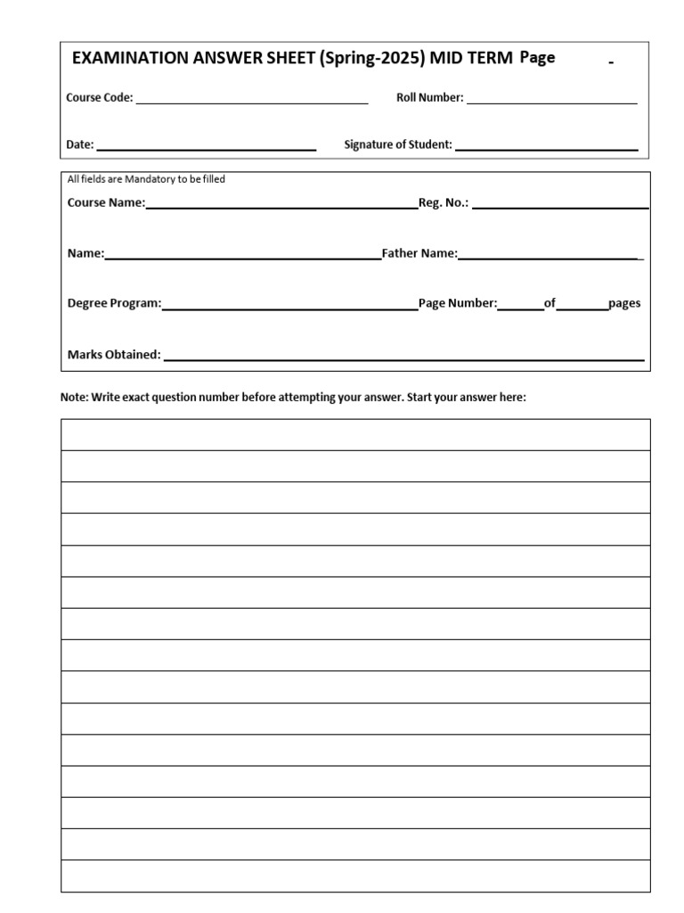 AnswerBookForExams Spring-2025 Midterm | PDF