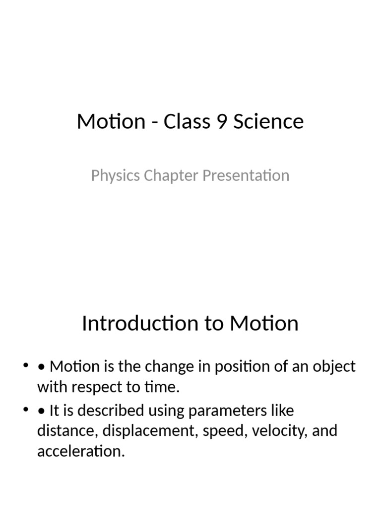 Motion Concepts for Class 9 Science | PDF