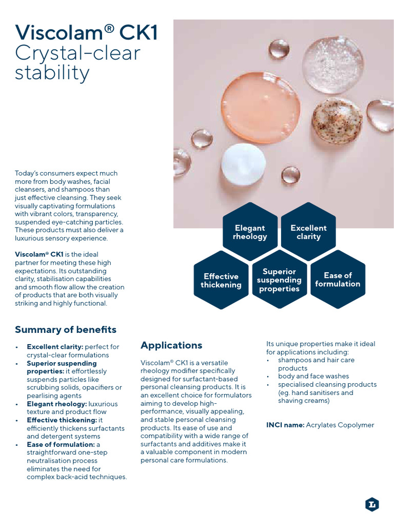 VISCOLAM® CK1 Crystal-Clear Stability | PDF | Surfactant | Chemical Compounds