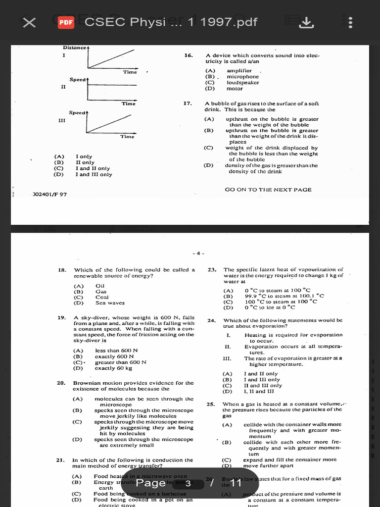 CSEC Physics MayJune Paper 1 - Google Drive | PDF | Evaporation | Gases