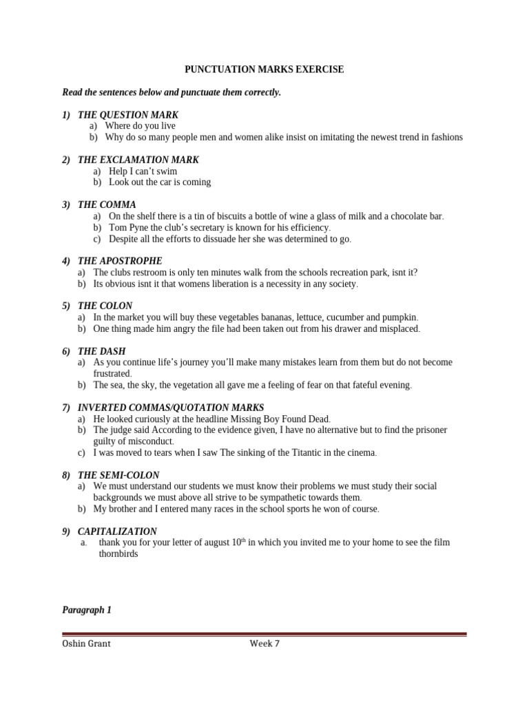 Punctuation Marks Exercise | PDF | Quotation Mark | Graphemes