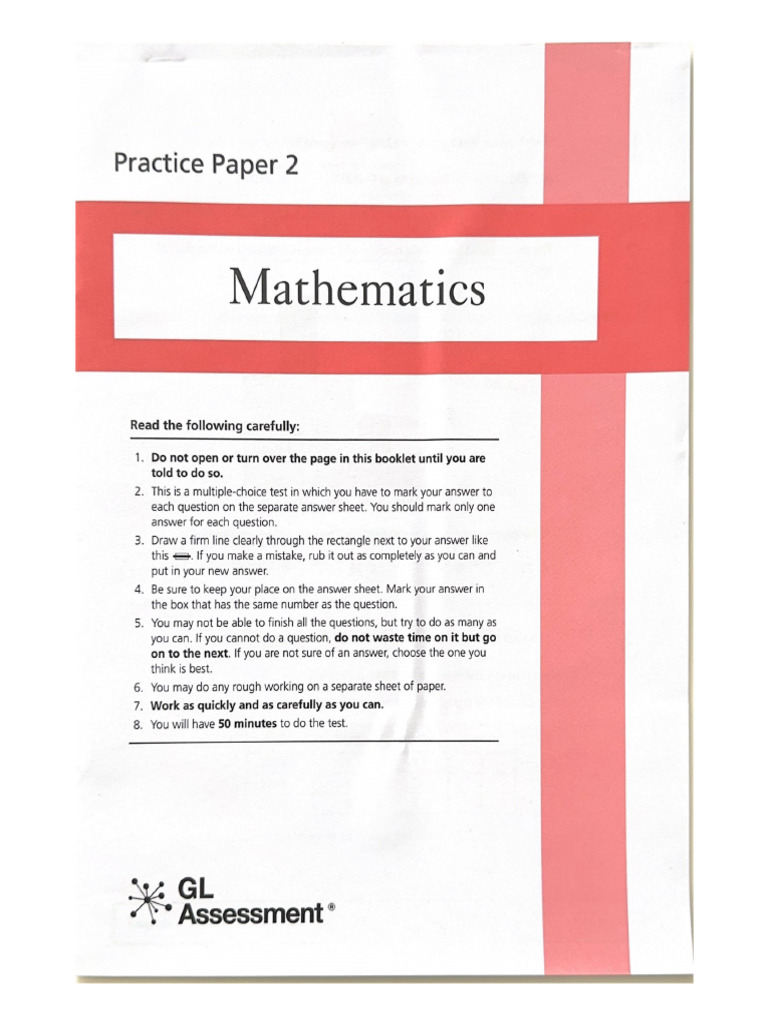 GL Maths-Practice Paper 2 | PDF