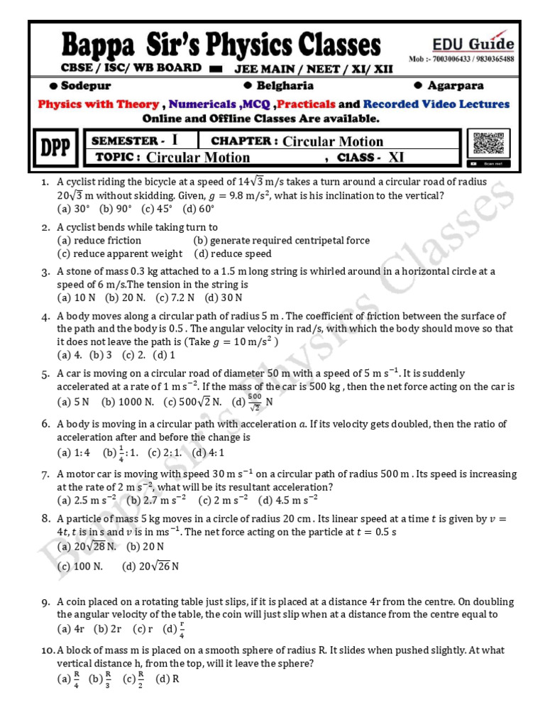 Emailing Circular Motion - MCQ - Class XI Copy 2 | PDF | Acceleration | Force