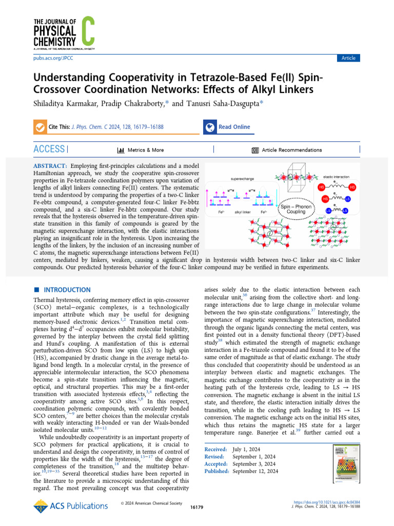 Karmakar Et Al 2024 Understanding Cooperativity in Tetrazole Based Fe ...