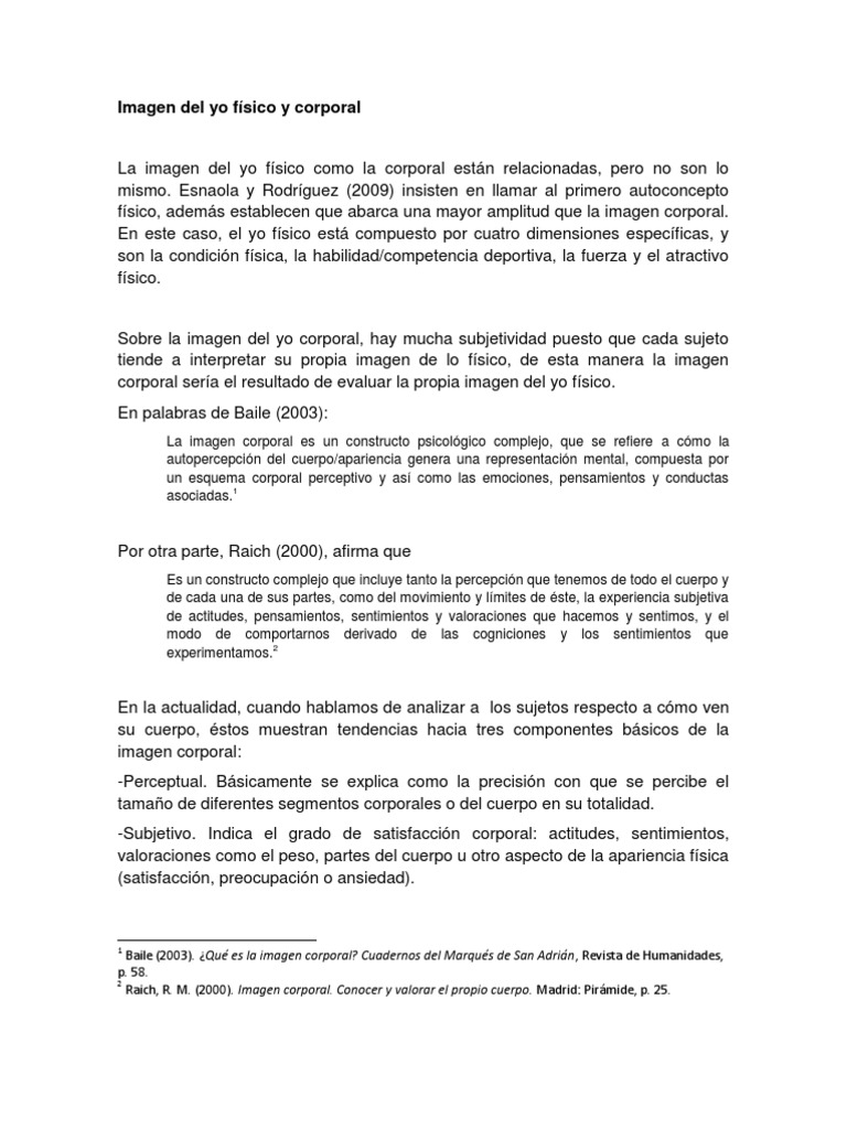 Imagen Del Yo Físico y Corporal | PDF | Acción (filosofía ...