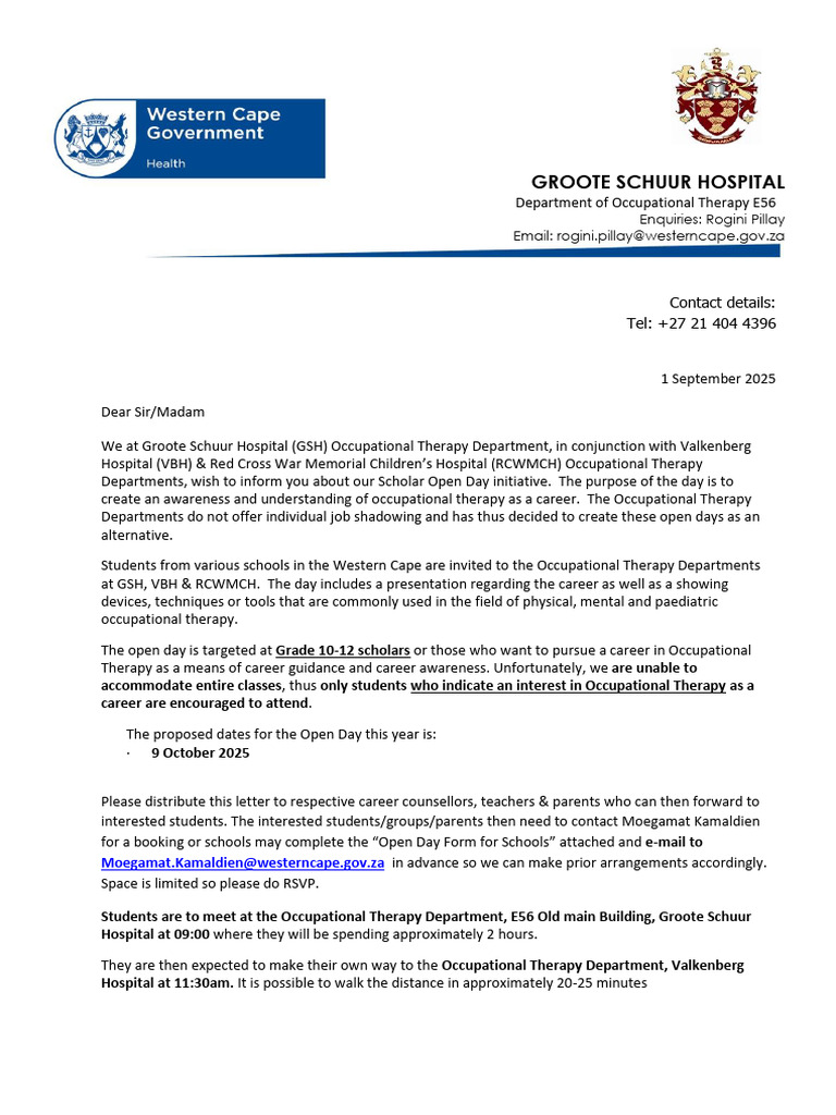 Open Day Letter For Schools 2025 | PDF