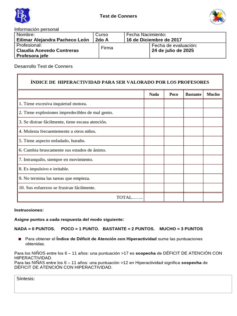 Test de Conners | PDF