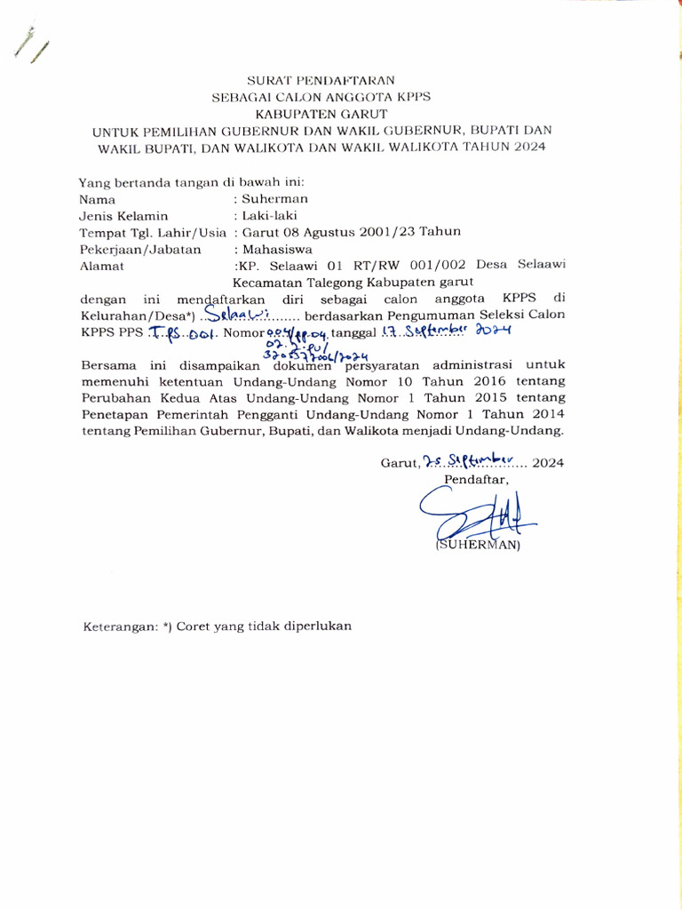 Suherman Surat Pendaftaran | PDF