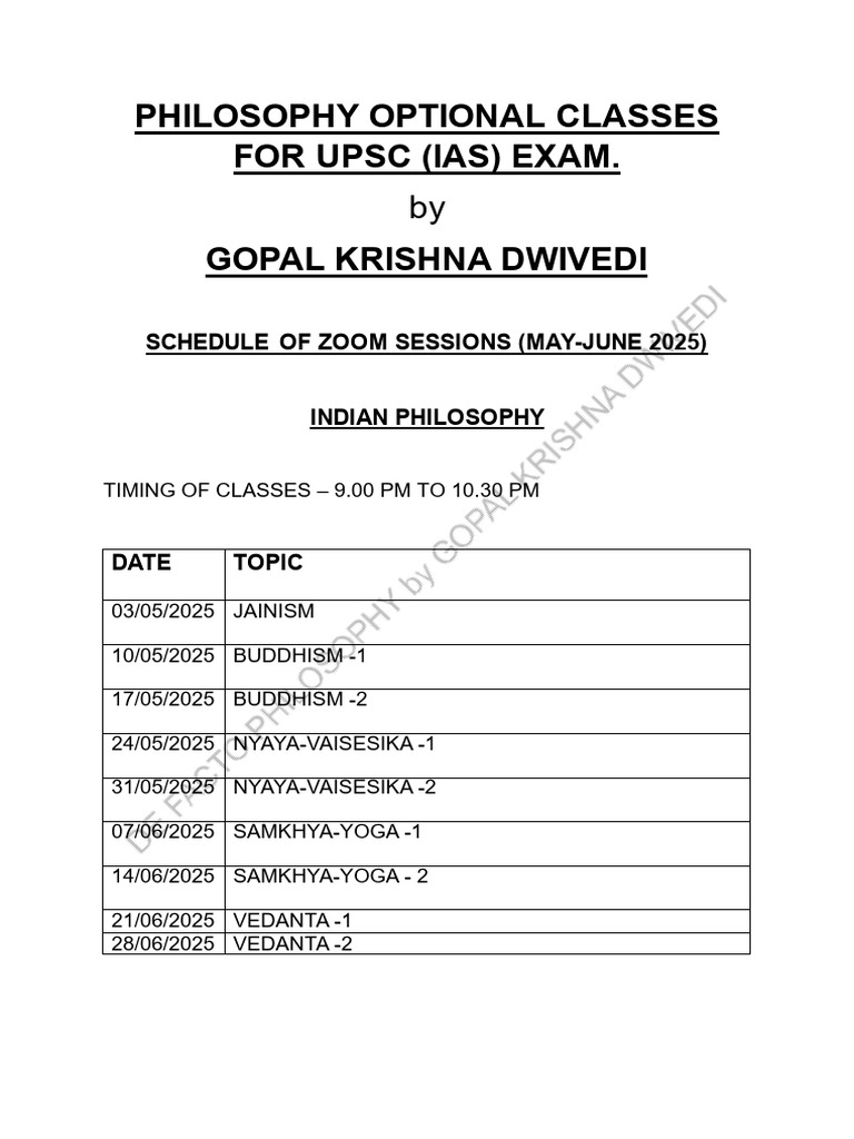 Schedule of Philosophy Classes For Upsc | PDF
