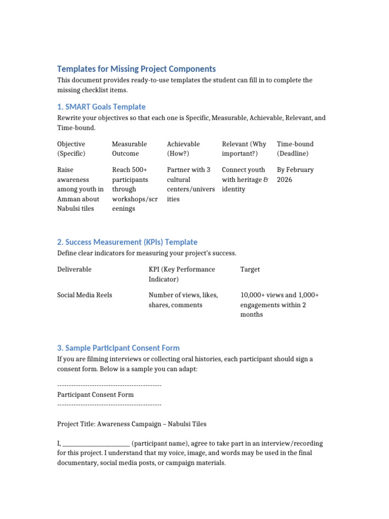 Project Component Templates for Students | PDF