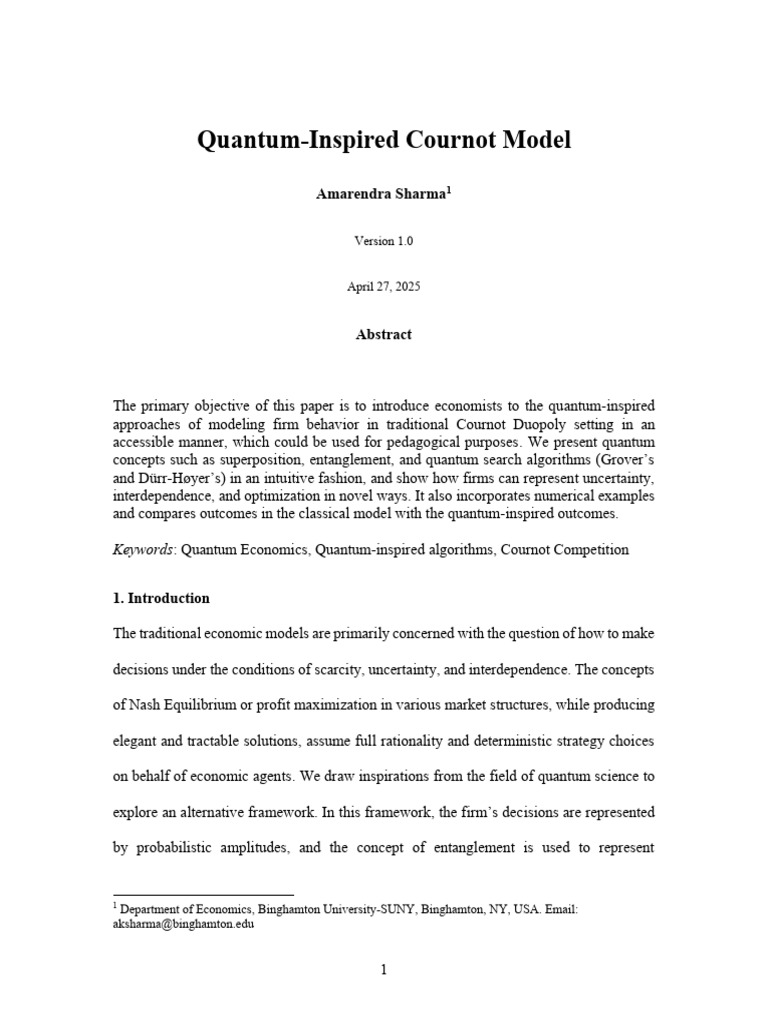 Quantum-Inspired Cournot Model | PDF | Vector Space | Hilbert Space