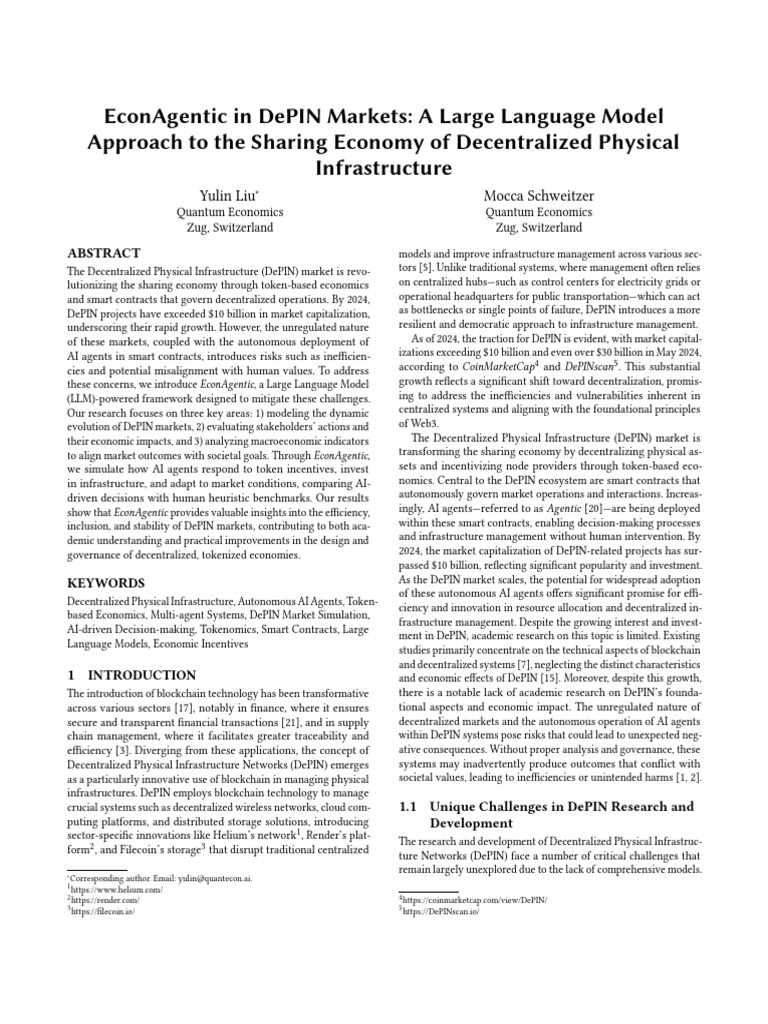 EconAgentic in DePIN Markets: A Large Language Model Approach To The ...