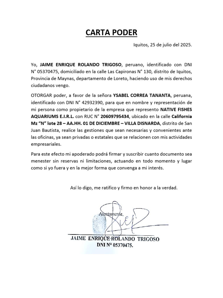 Carta Poder para Representación Empresarial | PDF
