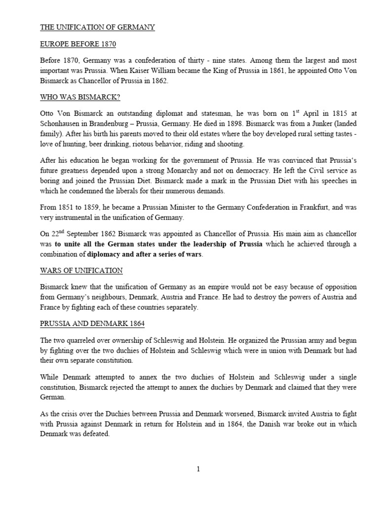 Unification of Germany: Bismarck's Role | PDF | Otto Von Bismarck ...