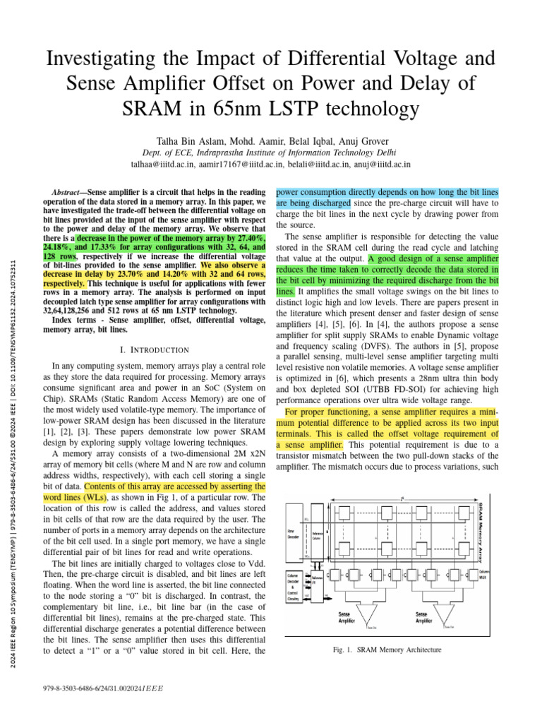 Investigating The Impact of Differential Voltage and Sense Amplifier Offset On Power and Delay ...