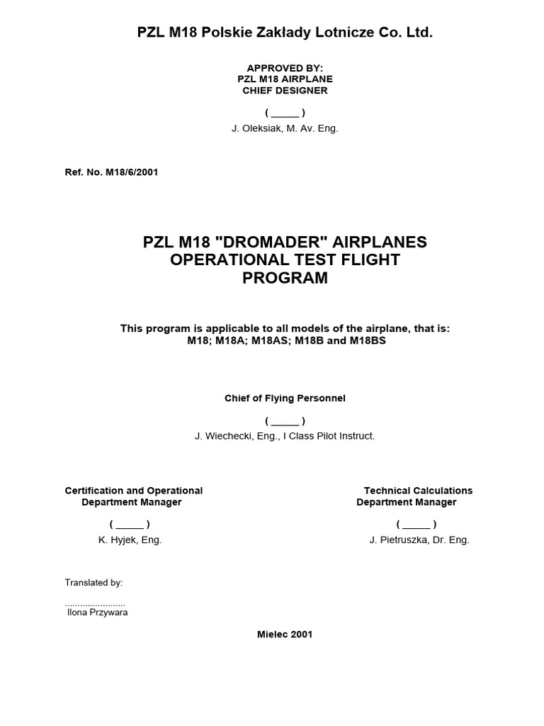 PZL M18 Dromader Flight Test Program | PDF | Compass | Airplane