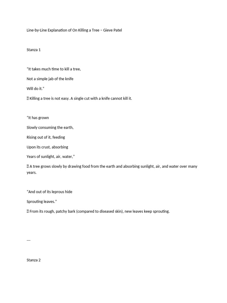 Analysis of "On Killing a Tree" by Gieve Patel | PDF | Trees | Botany