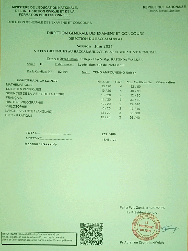 Relevé de Notes Au Baccalauréat | PDF