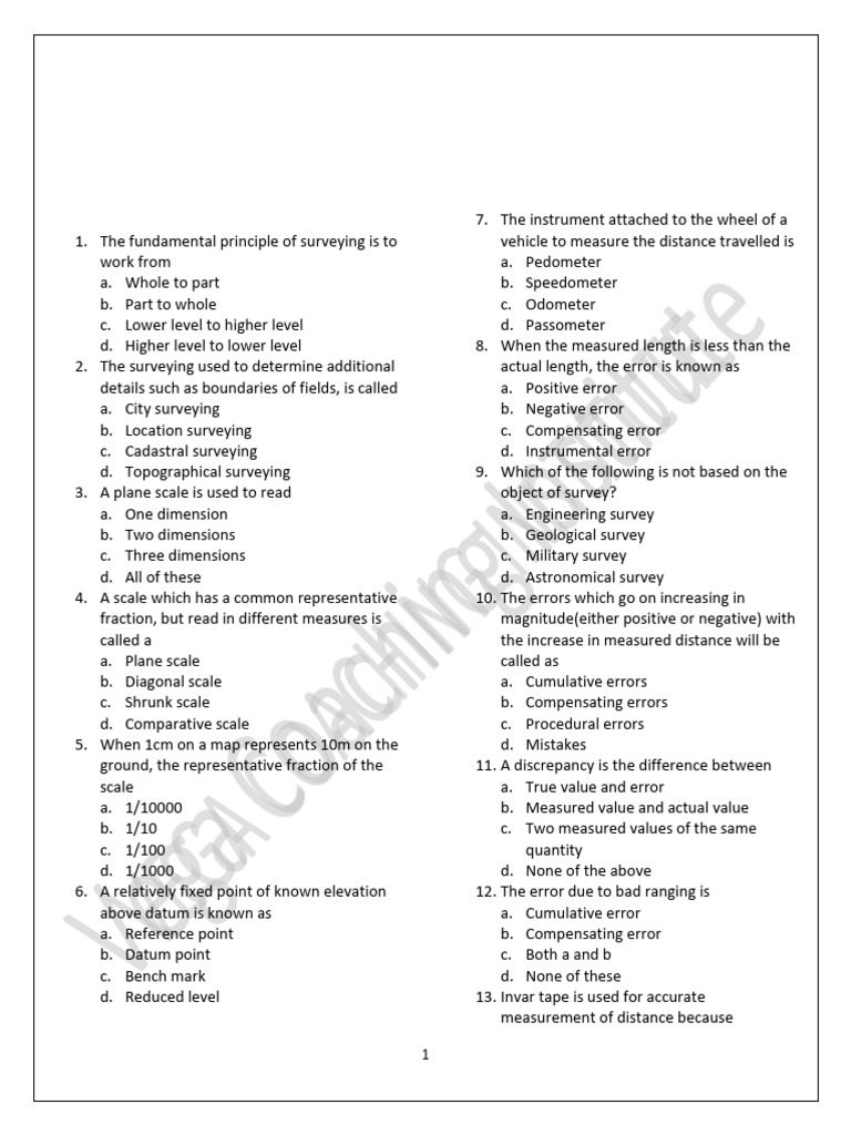 NSSB Surveyor Mock Test | PDF | Surveying | Compass
