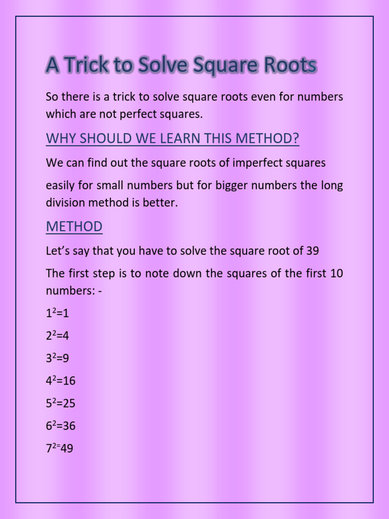 A Trick To Solve Square Roots | PDF