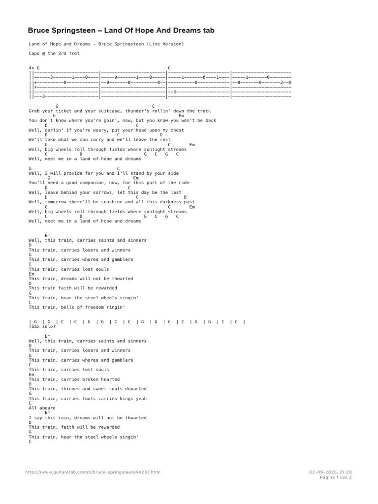 Land of Hope and Dreams Tab | PDF | American Musicians | Chordophones