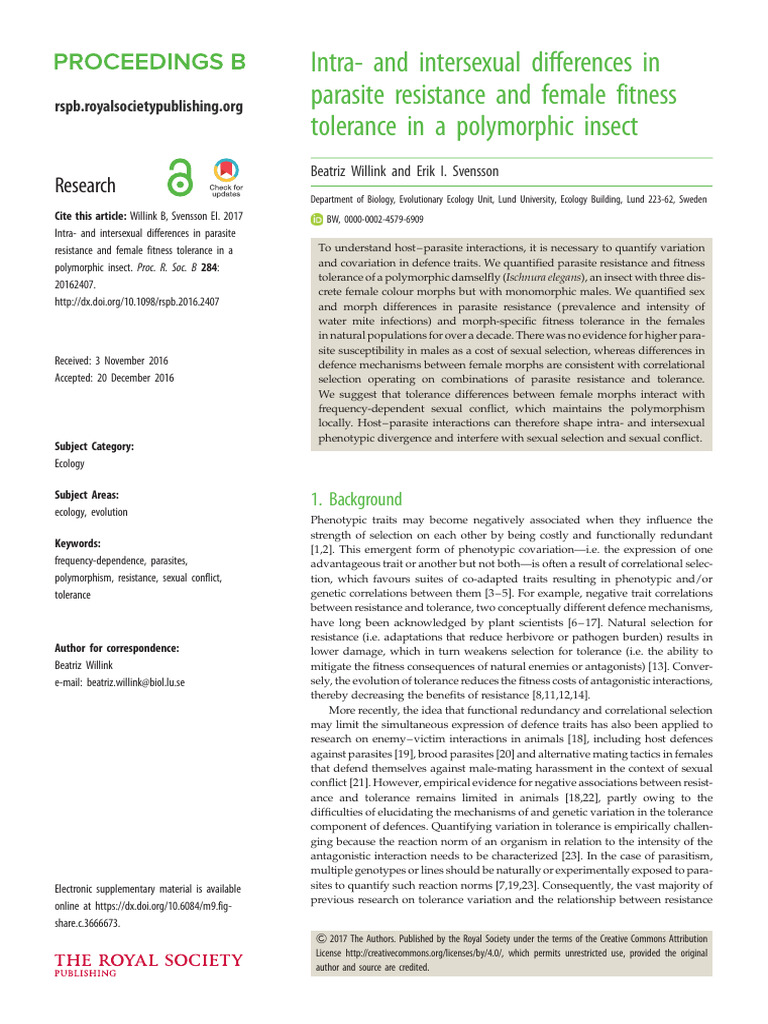 Willink Et Al 2017 Intra and Intersexual Differences in Parasite ...
