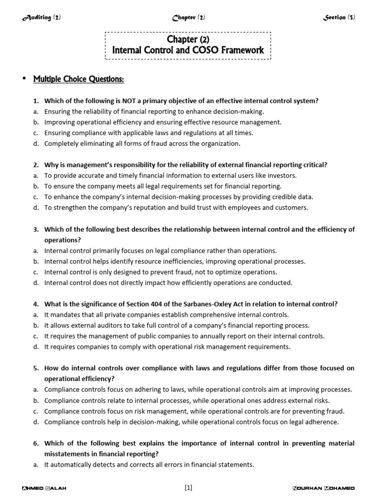 Section (3) - Chapter (2) - Internal Control and COSO Framework | PDF | Internal Control | Audit