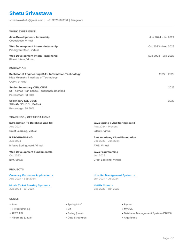 ShetuSrivastava InternshalaResume | PDF | Software | Computer Programming