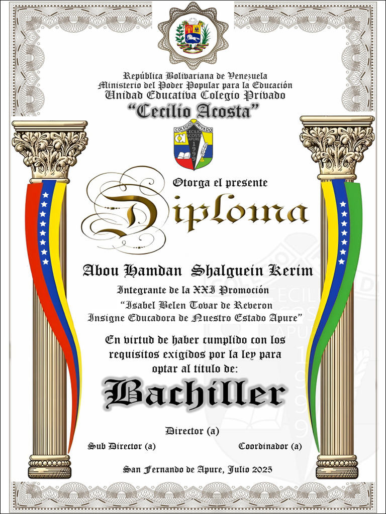 Diploma de Bachillerato Venezuela 2025 | PDF | Venezuela | Gobernancia