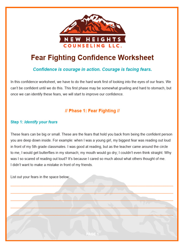 Fear Fighting Confidence Worksheet | PDF | Fear | Psychology