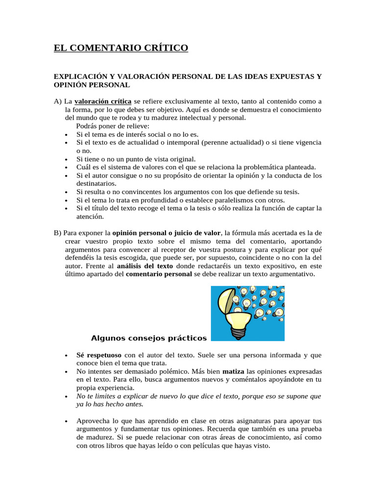 Guía para un Comentario Crítico PAU | PDF