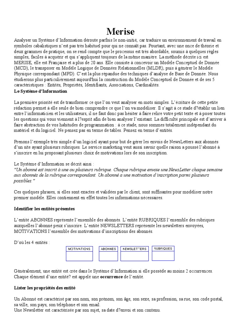 Modélisation avec Merise : MCD et MLDR | PDF | Base de données ...