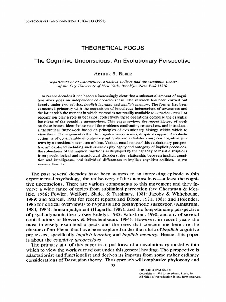 The Cognitive Unconscious - An Evolutionary Perspective | PDF | Amnesia ...