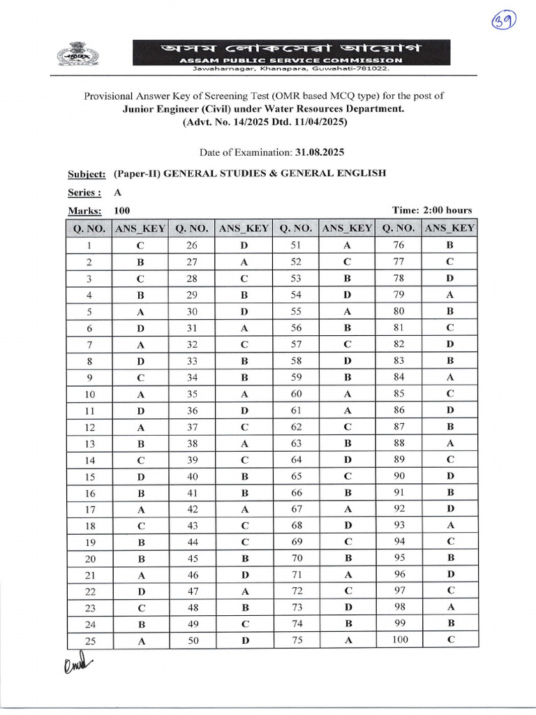 Answer Key GS-GE 14-2025 | PDF