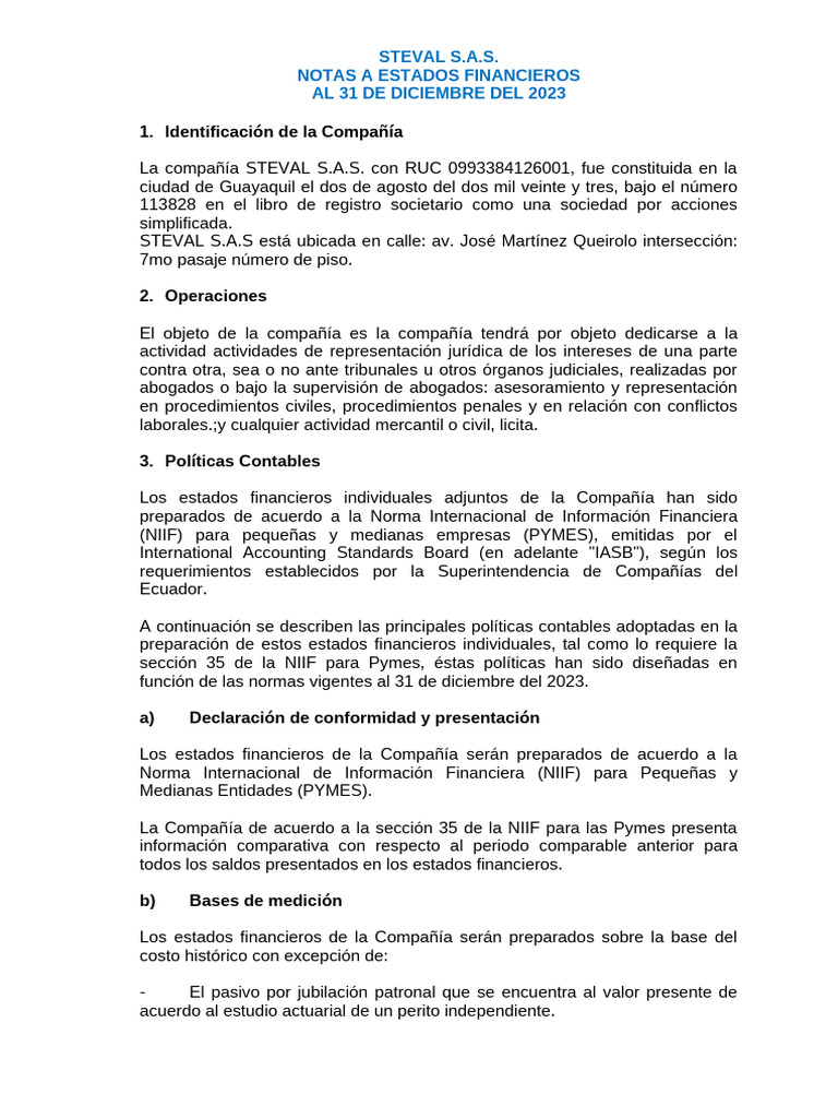 6 Notas A Los EEFF | PDF | normas internacionales de INFORMACION FINANCIERA | Estado financiero