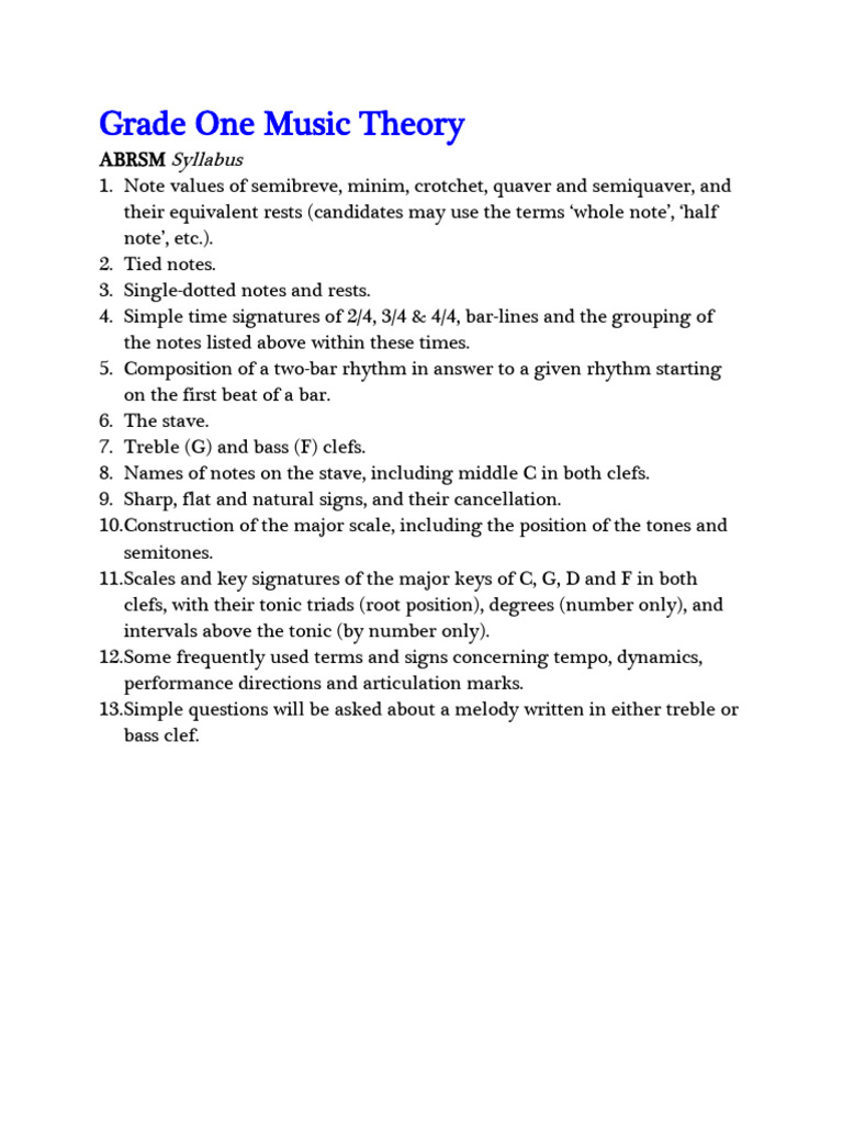 ABRSM Syllabus Grade 1 Music Theory | PDF | Scale (Music) | Interval ...
