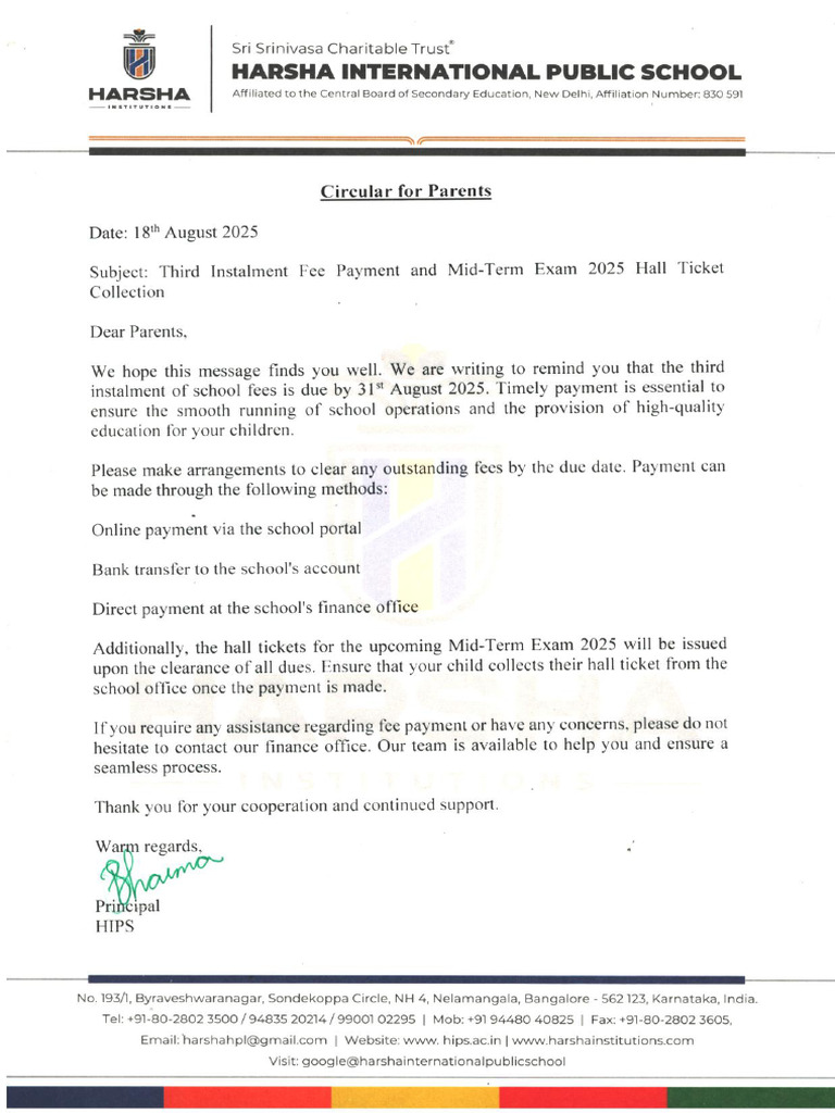 Fee Circular 3rd Instalment 2025-26 | PDF