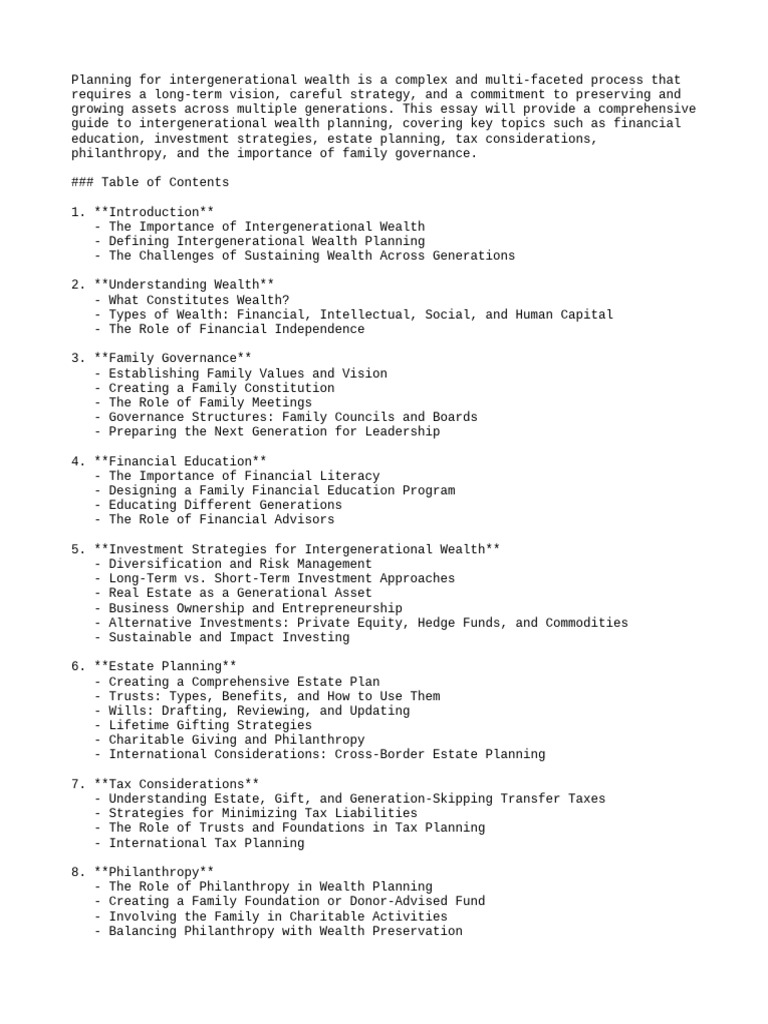 Planning For Intergenerational Weal | PDF | Taxes | Investing