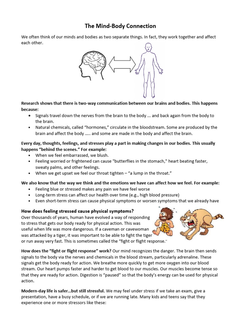 Mind Body Connection Educational Handout For Patients and Parents | PDF ...