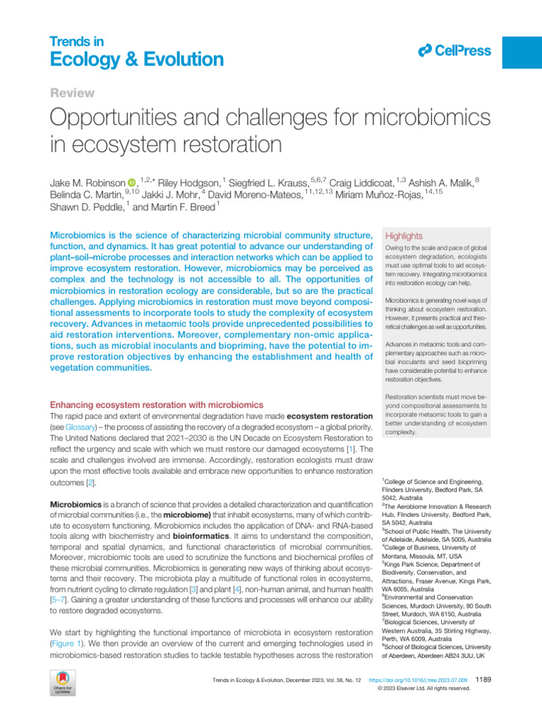 Microbiomics in Ecosystem Restoration | PDF | Ecological Restoration ...