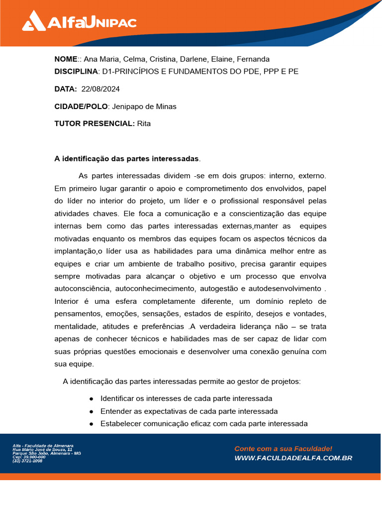 Identificação de Partes Interessadas em Projetos | PDF