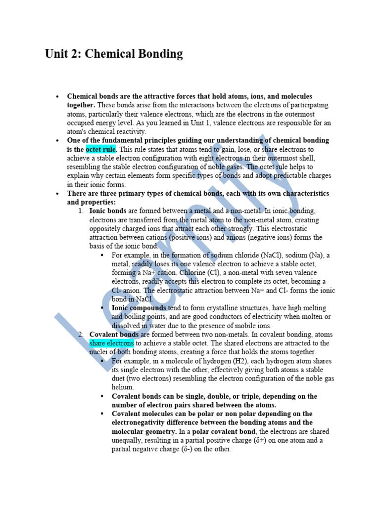 Grade 11 Chemistry Unit 2 | PDF | Ion | Chemical Bond