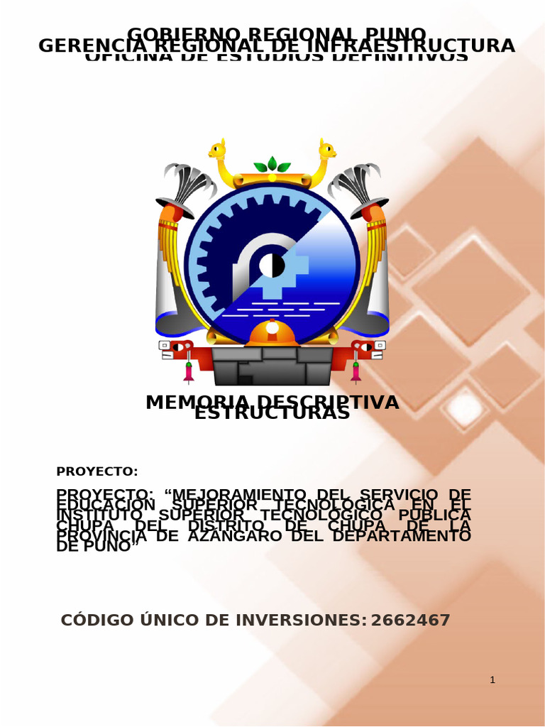 01 Memoria Descriptiva Estructuras Chupa | PDF | Fundación (Ingeniería) | Hormigón