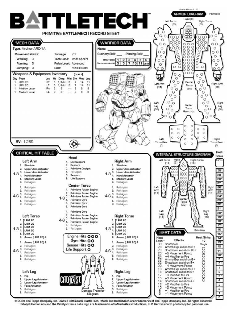 Archer (Battletech) | PDF | Battle Tech